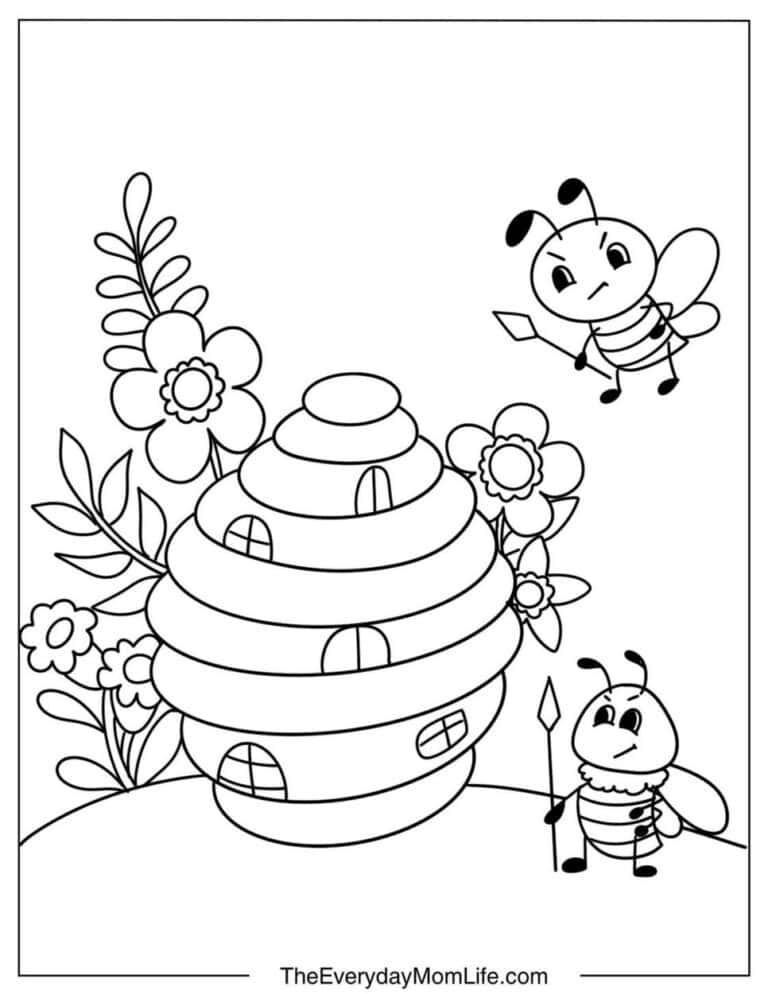 Bee Coloring Page for Kids (Free Printable)
