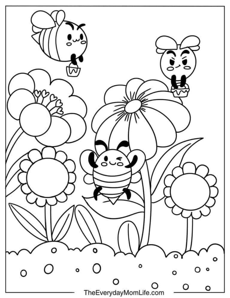 Bee Coloring Page for Kids (Free Printable)