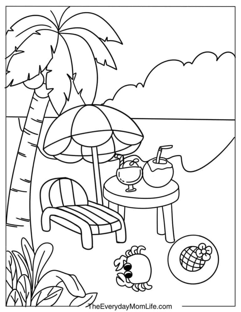 Beach Coloring Pages for Kids (Free PDF)