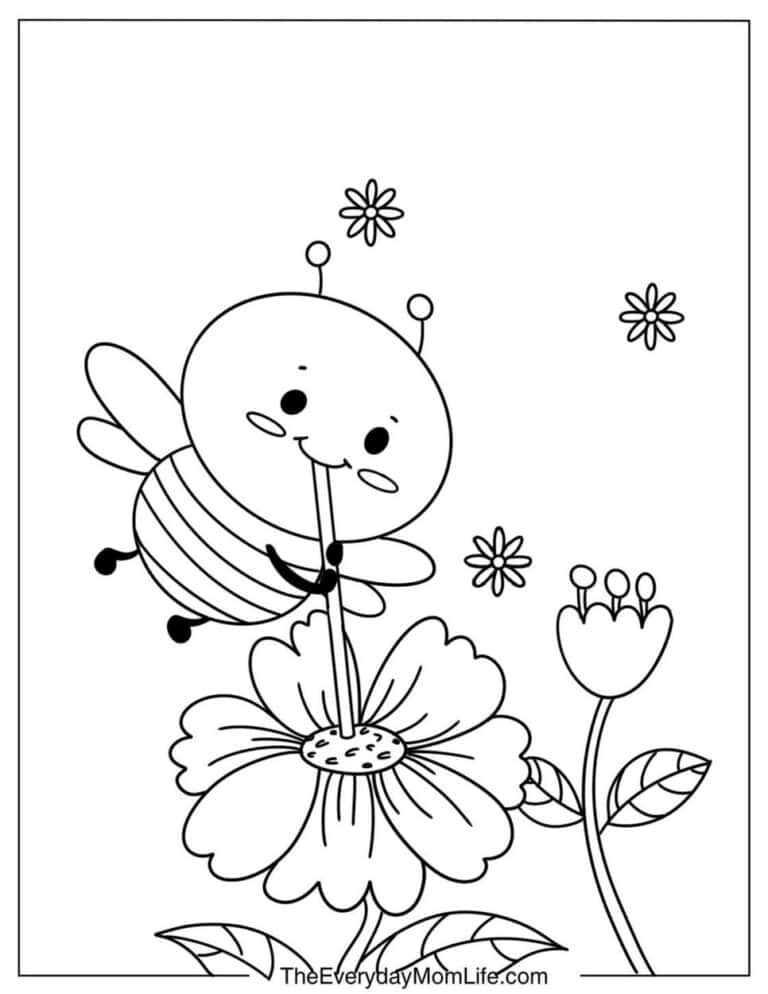 Bee Coloring Page for Kids (Free Printable)