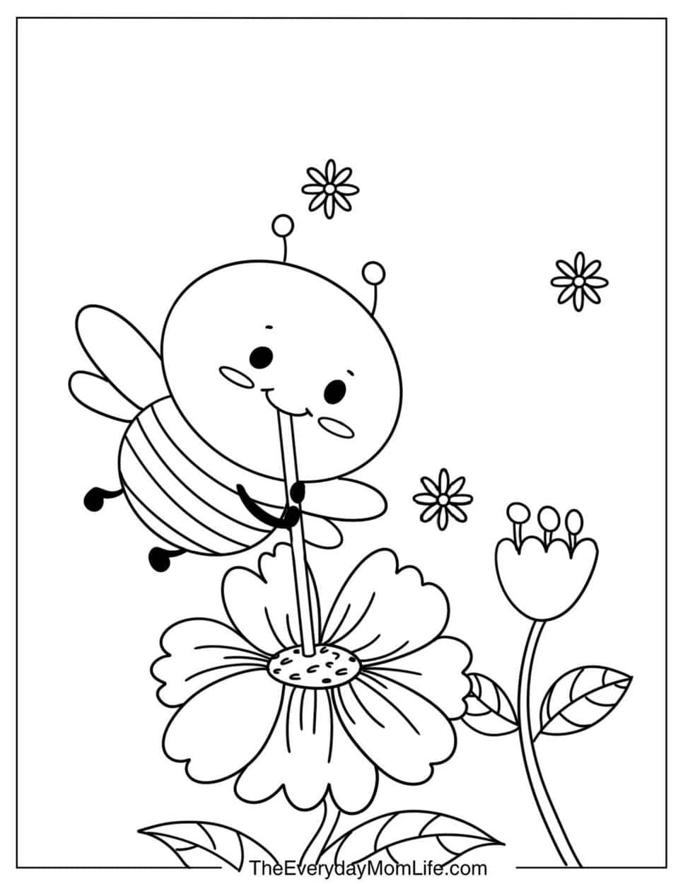 Bee Coloring Page for Kids (Free Printable)