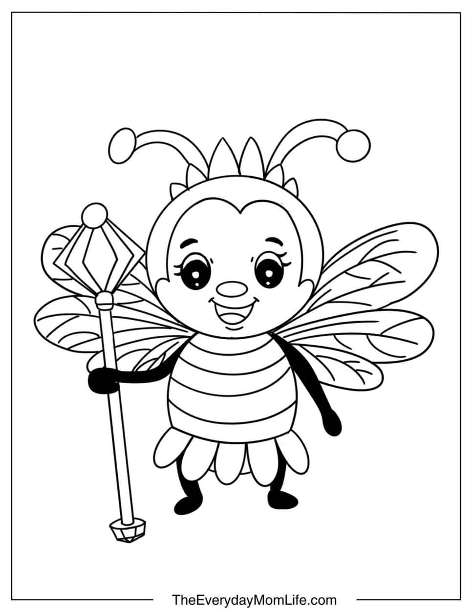 Bee Coloring Page for Kids (Free Printable)