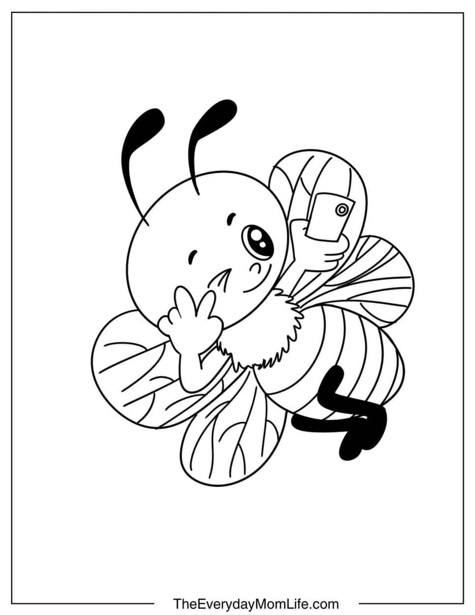Bee Coloring Page for Kids (Free Printable)