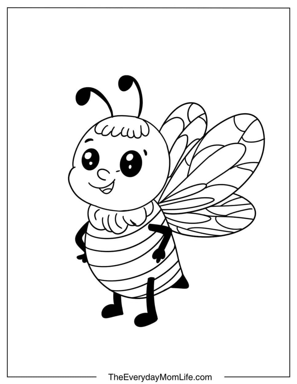Bee Coloring Page for Kids (Free Printable)