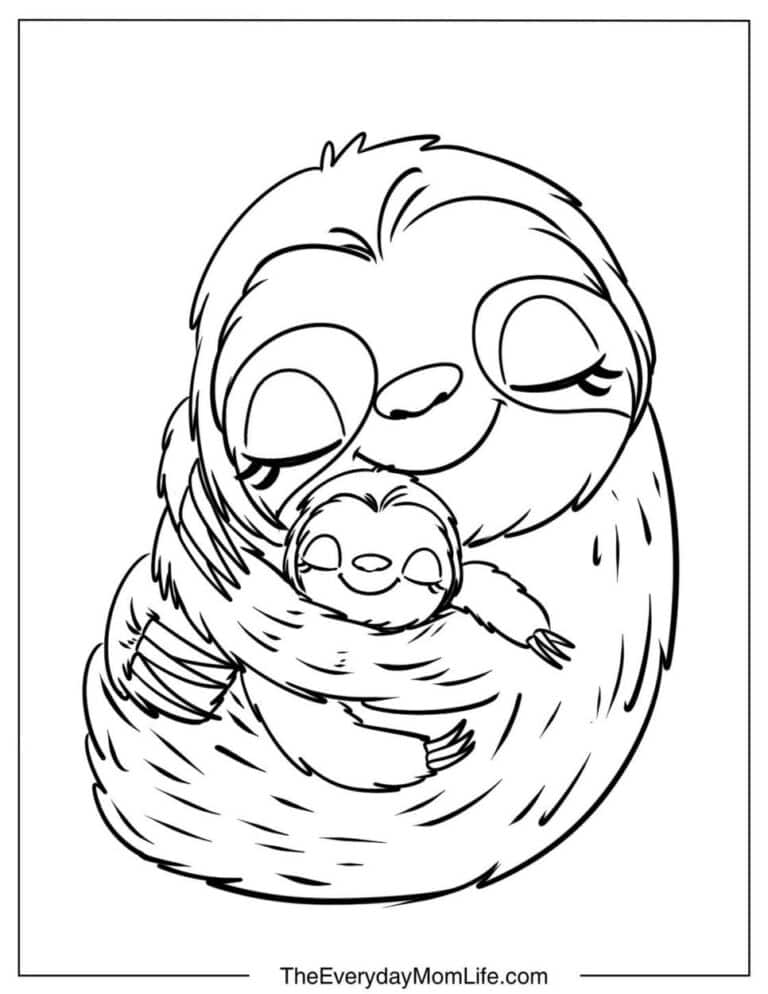 Sloth Coloring Pages For Kids (Free PDF)