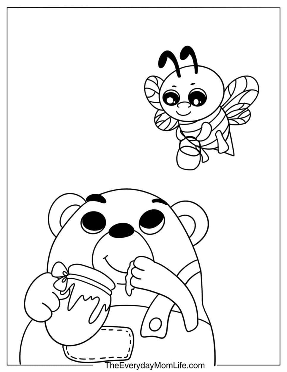 Bee Coloring Page for Kids (Free Printable)